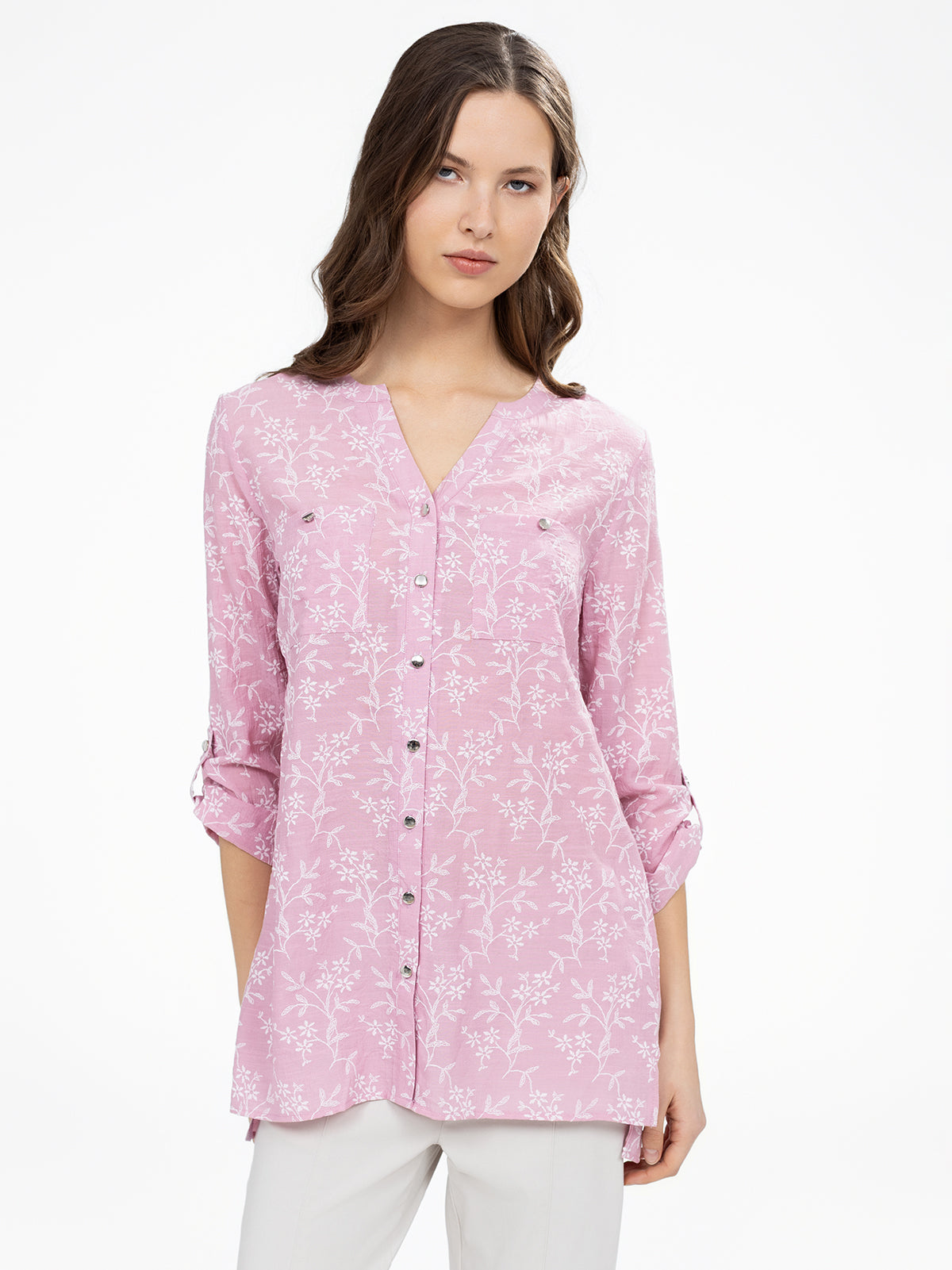 Blouse longueur tunique ample à manches 3/4 avec boutons – Le Grenier